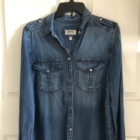 Express | Tops | Express Boyfriend Medium Wash Chambray Shirt | Poshmark